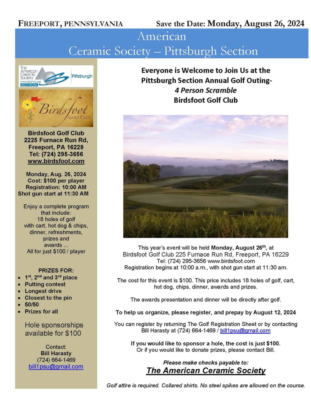 Registration is open for Pittsburgh Section 2024 Golf Outing - The American Ceramic Society
